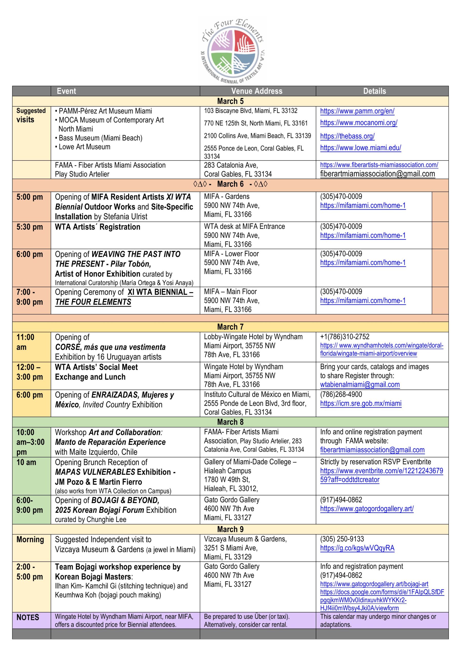 Official Schedule of the XI WTA Biennal 2025 - World Textile Art ...